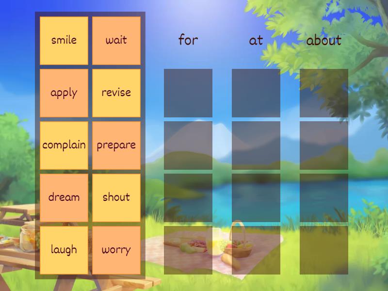 Verbs followed by a preposition. GG4 - Group sort
