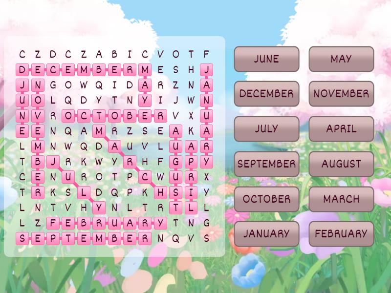 MONTHS of the year - Wordsearch