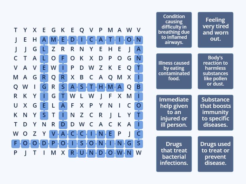 Vocabulary: health and illness (B2) - Wordsearch