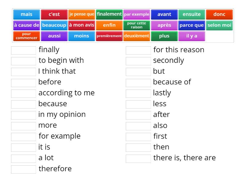 Les mots connecteurs - Match up