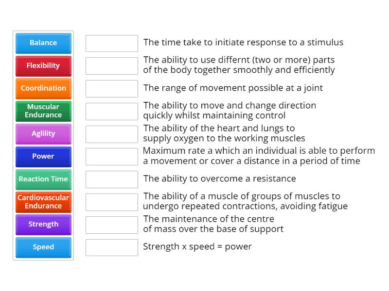 Components of fitness definitions - Match up