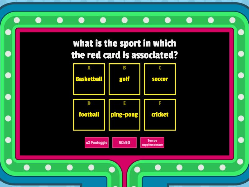 the wordwall of the English Sport⚽⚾ - Gameshow quiz