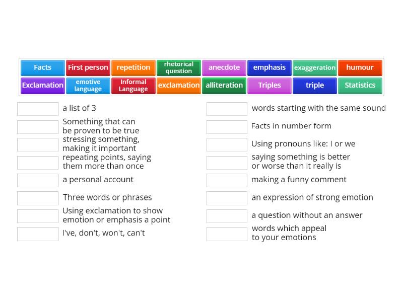 Non-Fiction Language Techniques - Match up