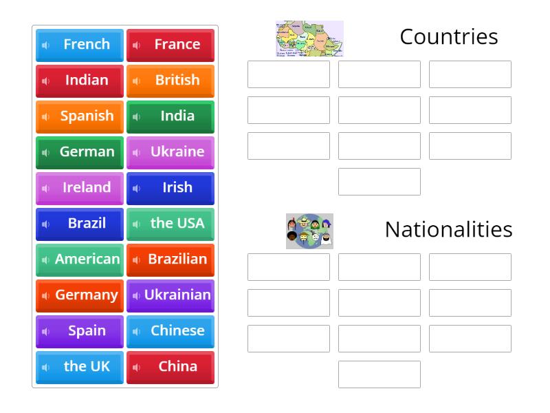 Nationalities and Countries (for beginners) - Group sort