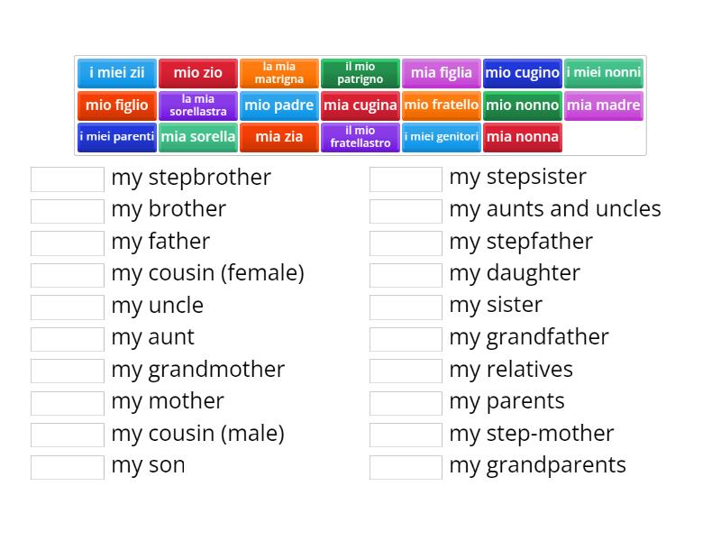 Italian Family Members - Match up