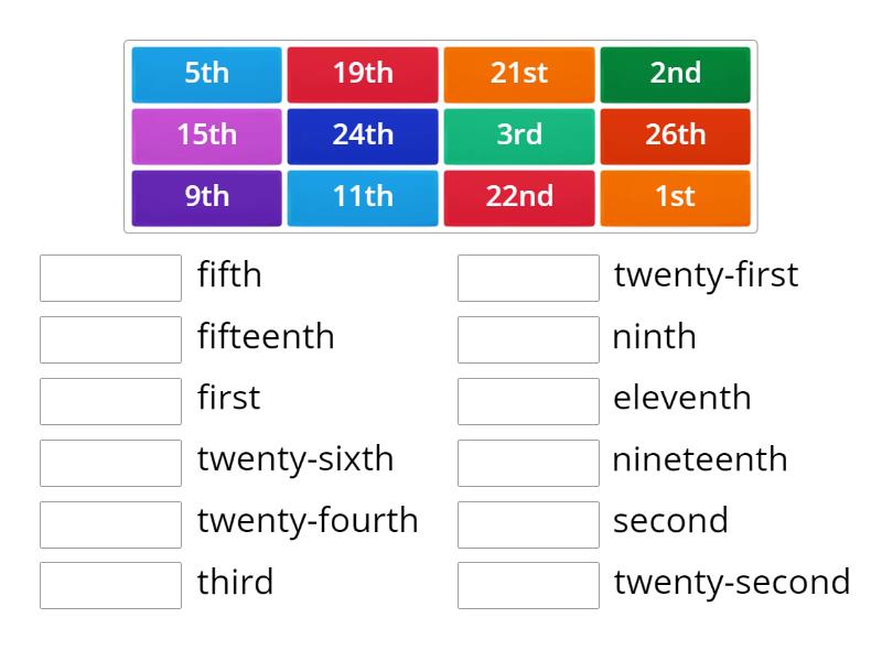 ordinal numbers - Match up