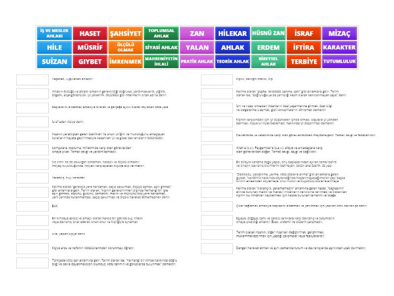 DKAB 10. SINIF 4. ÜNİTE KAVRAMLARI ( 10B) - Match up