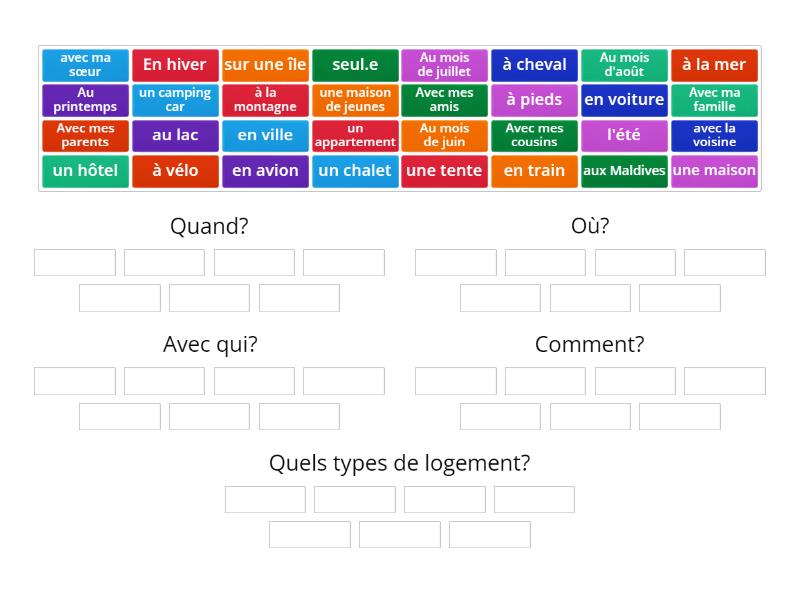 Les vacances: mots interrogatifs - Group sort