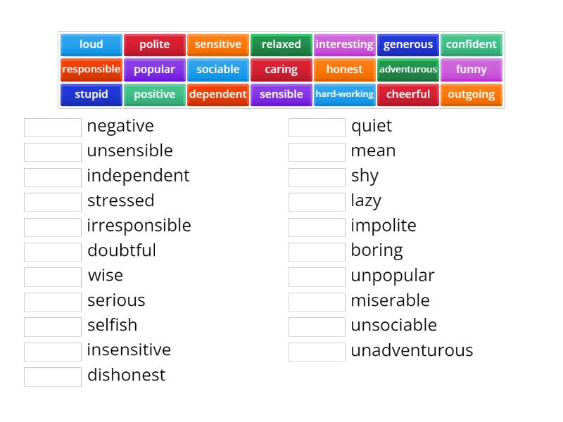 Focus 2 Unit 1 adjectives - Match up