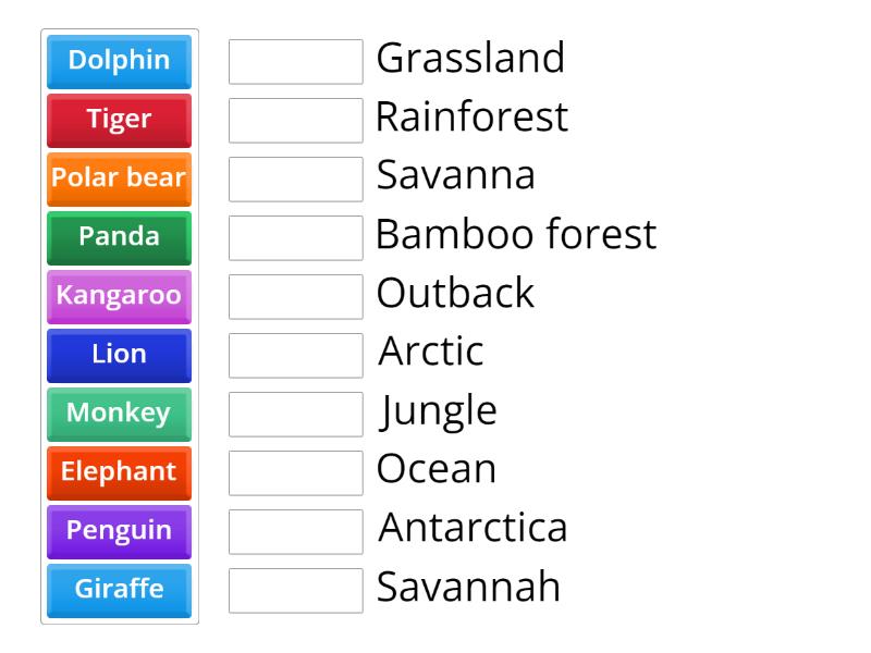 Matching the animals with their habitats - Match up