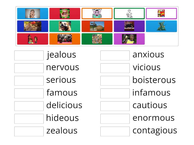Suffix "Ous" Word List Matching Game - Match up