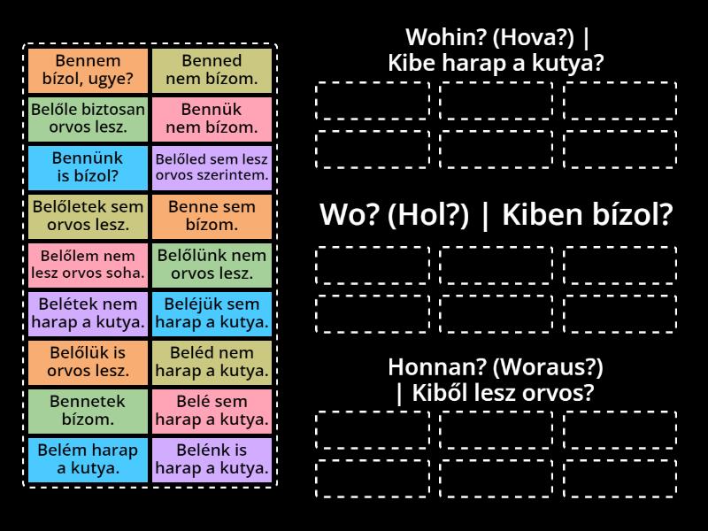 Pronominale Formen: "in" und "aus" - Group sort