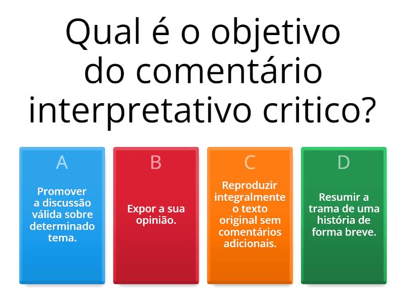 Atividades sobre comentário interpretativo crítico - Cuestionario