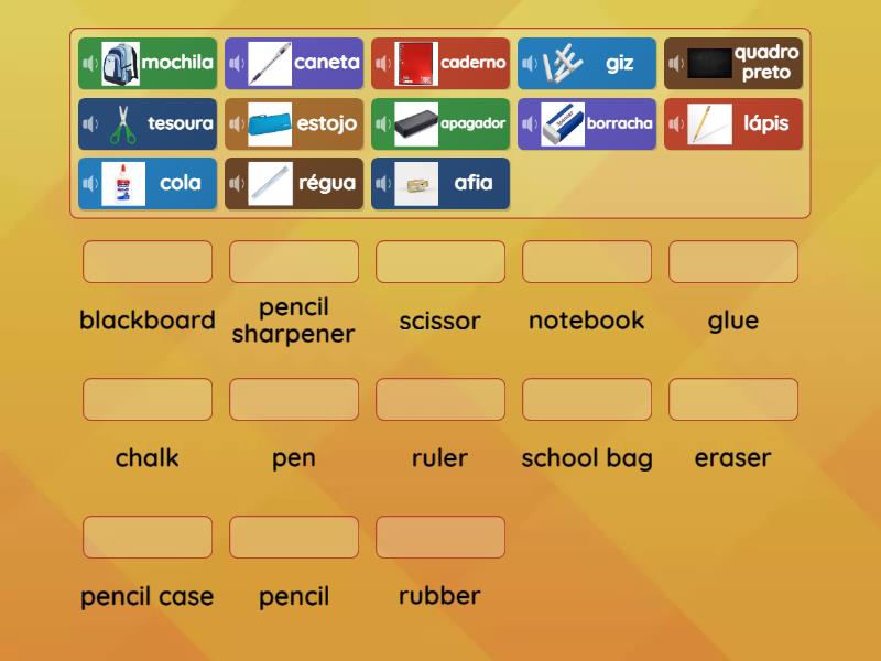 Vocabulary: School supplies (material escolar) - Une las parejas