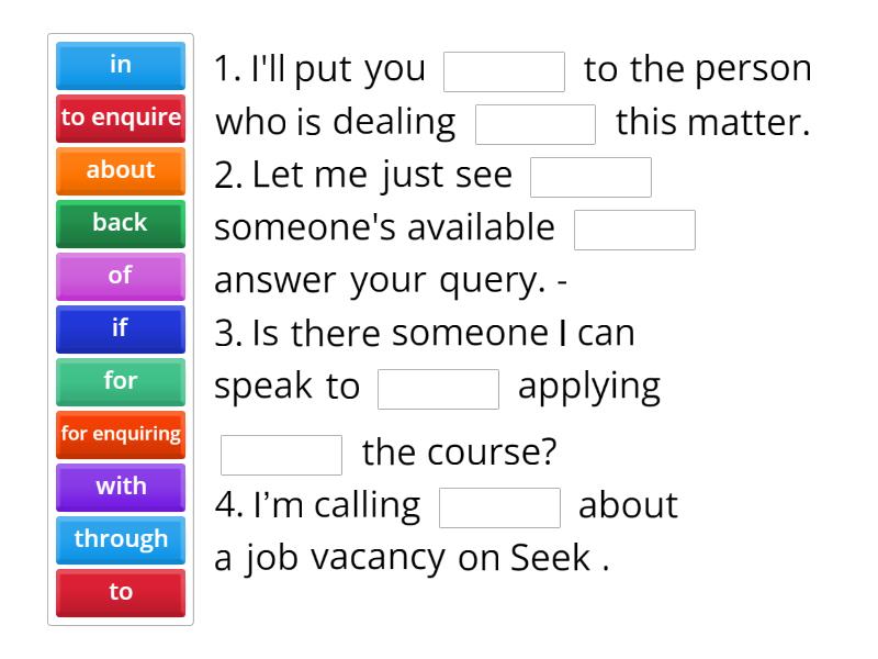 Reasons for calling - gap fill - Complete the sentence