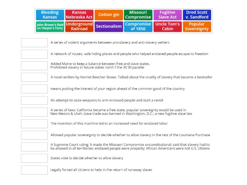 Causes of the Civil War - Match up