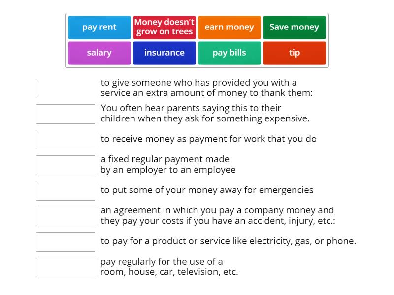 Unit 11 - Money vocabulary - Match up