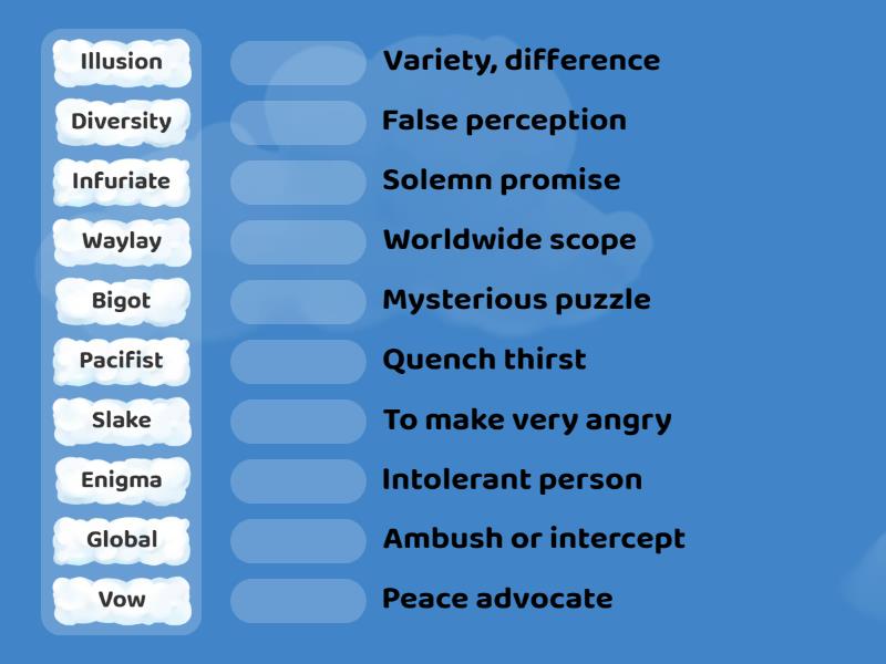 Year 6 Vocabulary Quiz - Match up