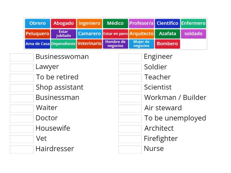 Los Empleos - Jobs in Spanish - Match up