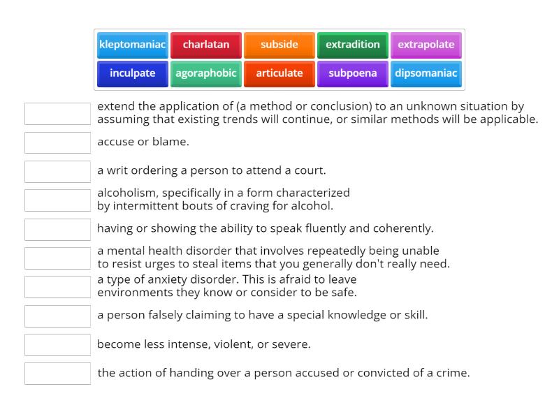 English test 4 vocab - Match up