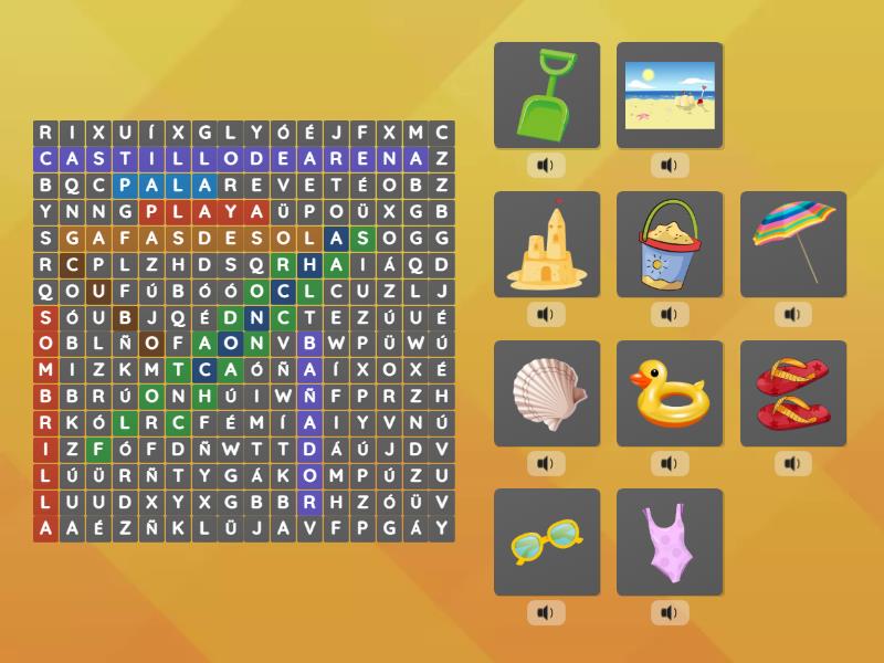 La playa Sopa de letras - Wordsearch