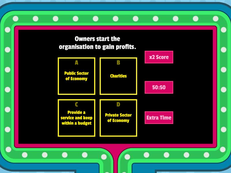 Private, Public and Third Sectors of the Economy - Gameshow quiz
