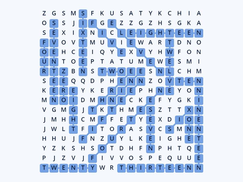 Numbers 0-20 - Wordsearch