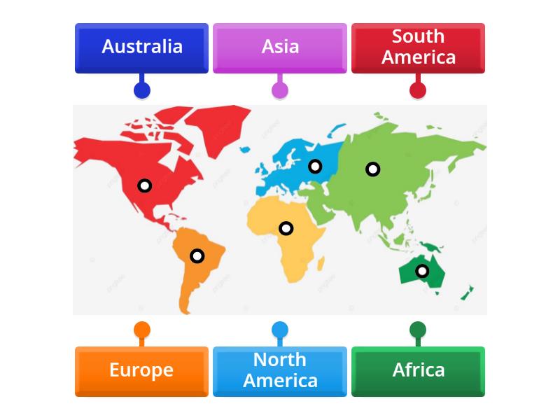 Match the continents to the numbers - Labelled diagram