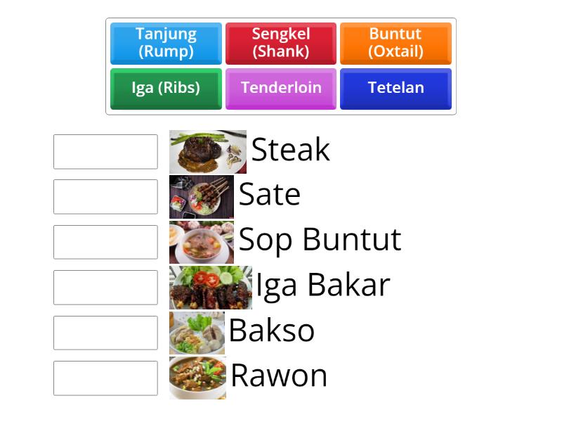 Bagian daging sapi dan contoh masakannya - Match up