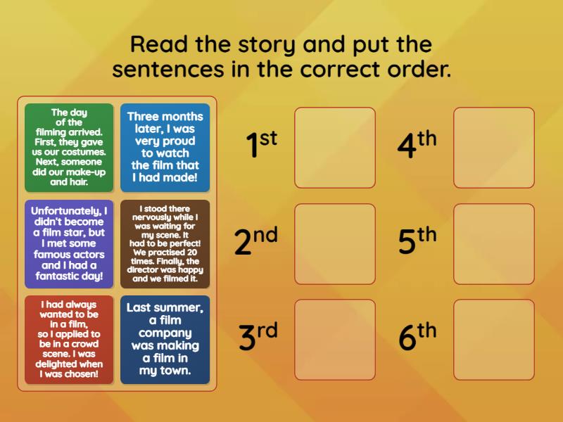 B1 Exam Practice - Writing a story - ordering - Rank order
