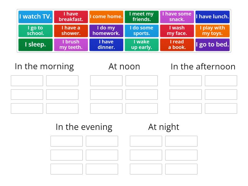 C2 U17 Parts of the day daily routine - Ordenar por grupo