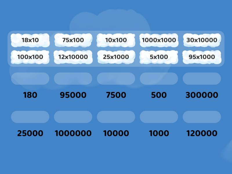 Cálculo mental x10 x100 x1000 - Match up