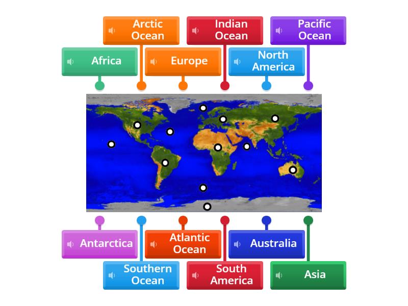 Labelling Continents and Oceans - Labelled diagram