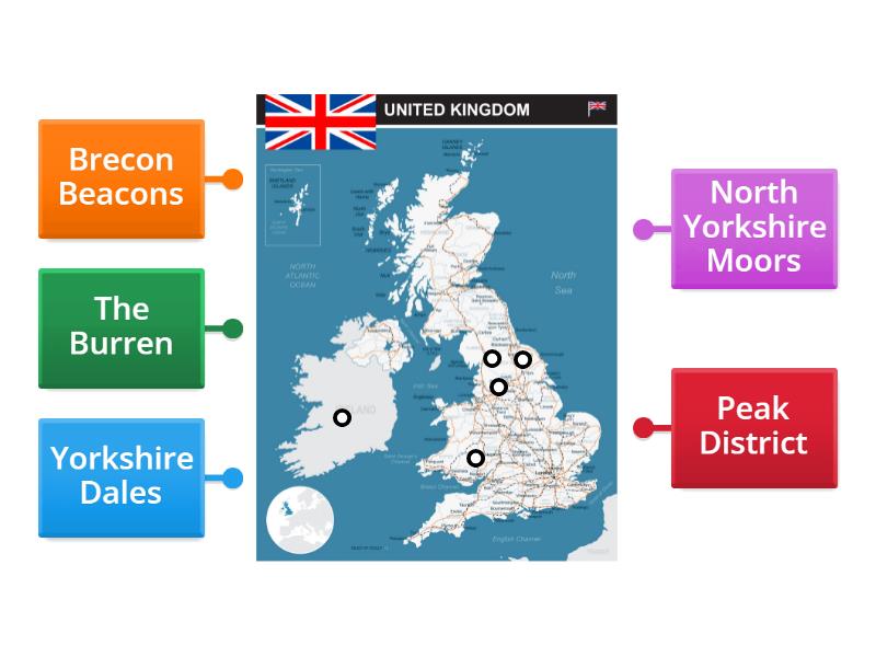 Location of UK Limestone areas - Labelled diagram