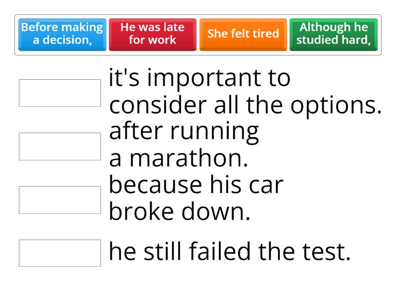 Subordinating Conjunctions -1 - Match up