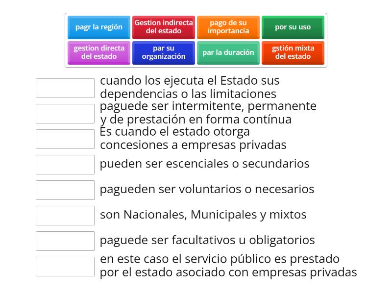 Clasificación de los servicios públicos - Match up