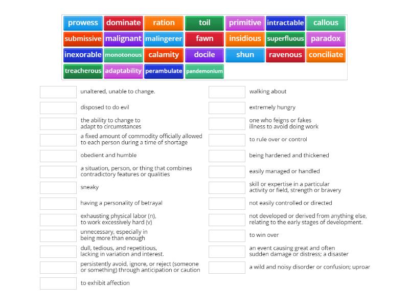 Mrs ferrario call of the wild English vocabulary - Match up