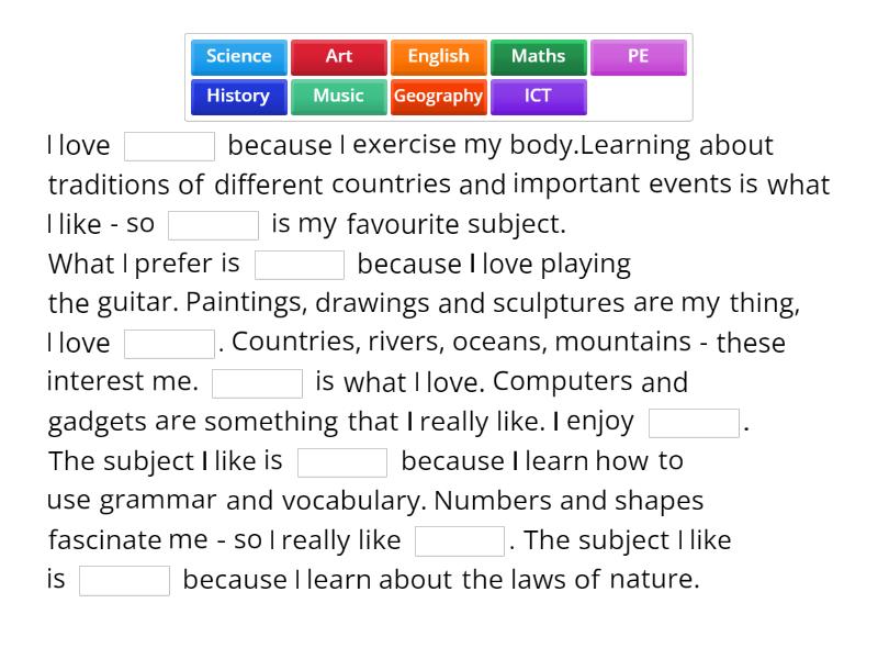 School subjects - Complete the sentence