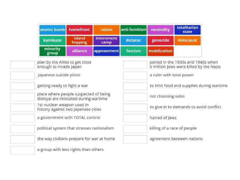 WWII Vocabulary - Match up