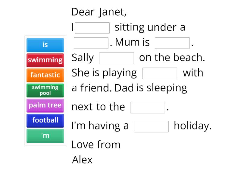 On holiday (letter) - easy version - Complete the sentence