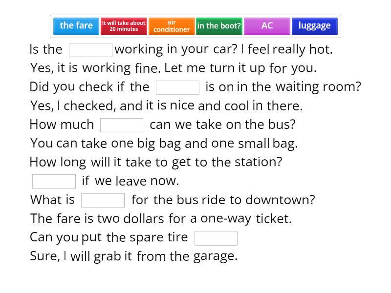 Revision Transport - Complete the sentence