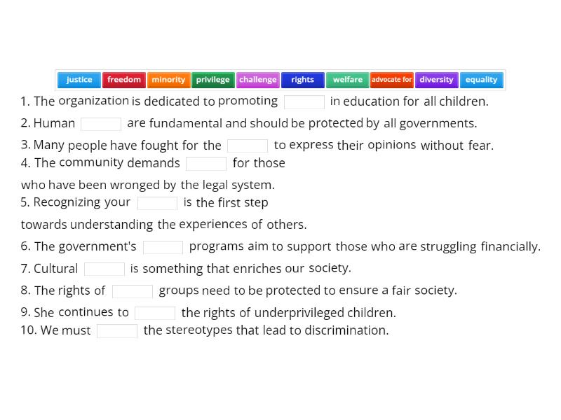 Social issues vocabulary - Complete the sentence