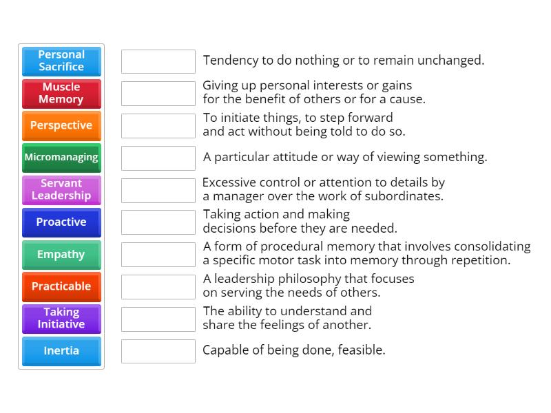 GLR - Matching Activity - Leadership Vocabulary I4+ - Match up