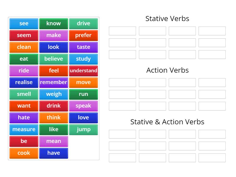 GE B1.5 Stative Verbs / Action Verbs / Stative & Action Verbs - Group sort