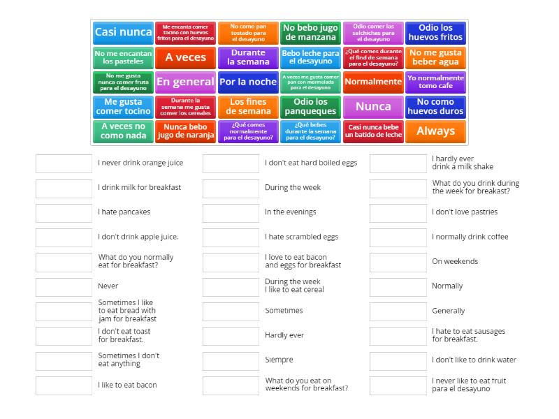(L3) Desayuno, Verbos y Adverbos - Match up