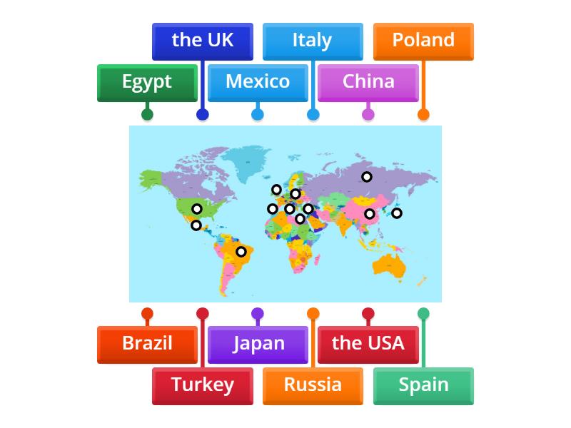 World map - Labelled diagram