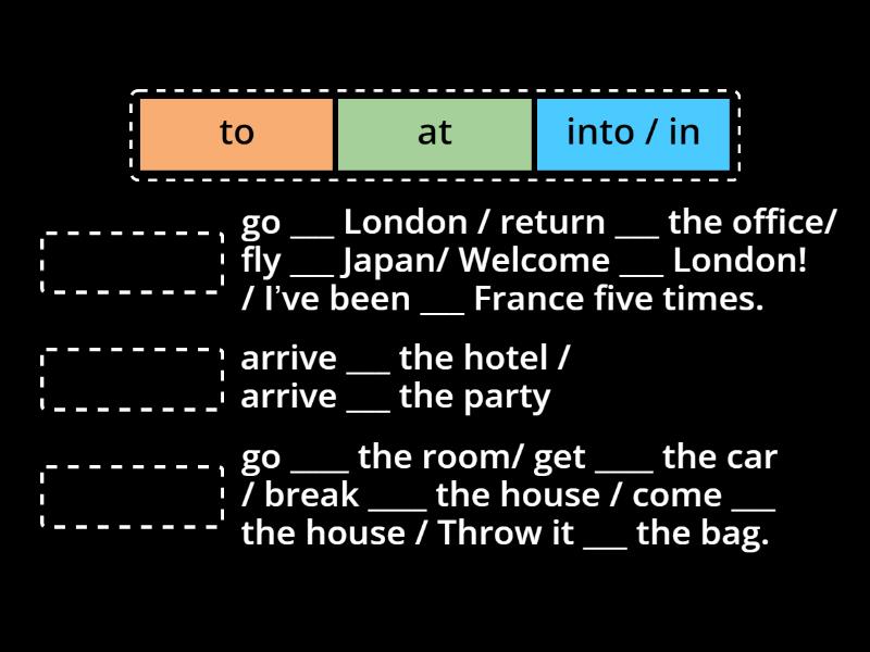 Prepositions of movement: to, into, in, at 3 - Match up