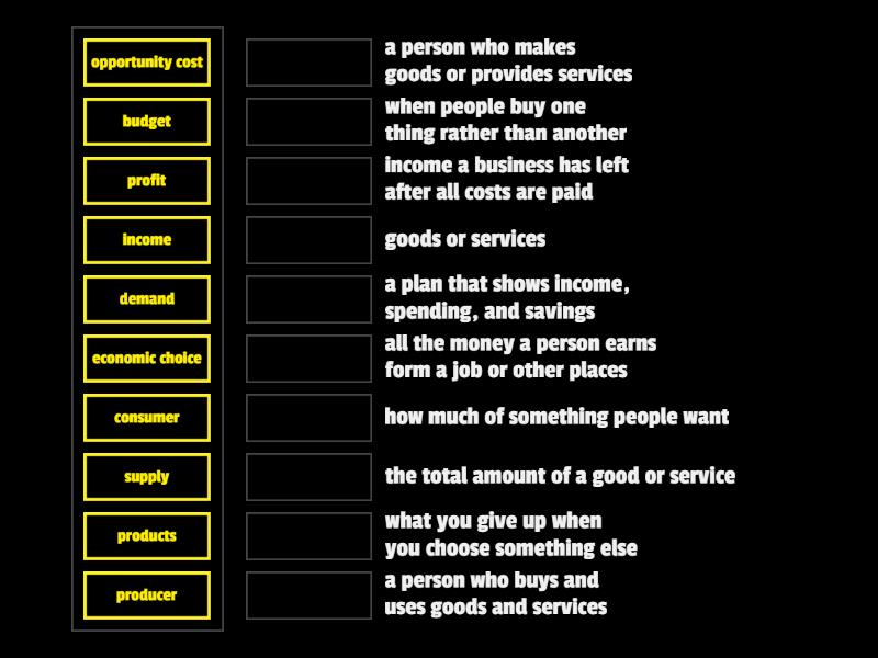 Economics Unit Vocabulary Review - Match up