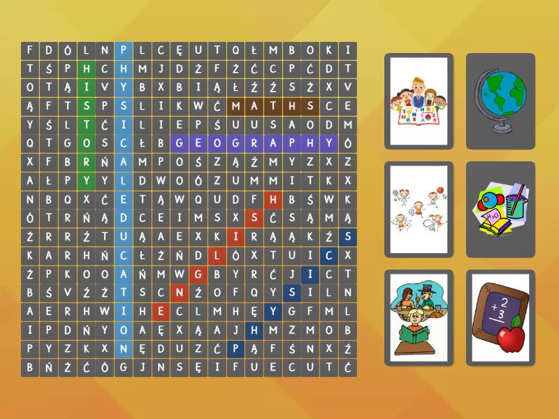 School subject wordsearch - Sopa de letras