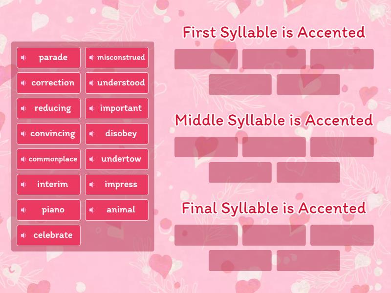 Hearing accented syllable in multisyllabic words - Group sort